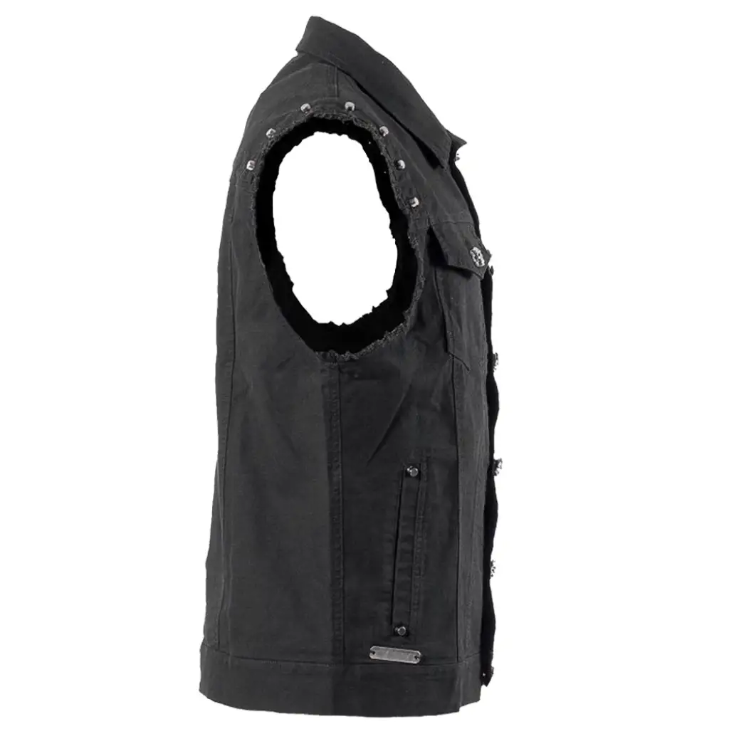 Men’s Black Studded Denim Vest – Punk Rocker Biker Style Waistcoat