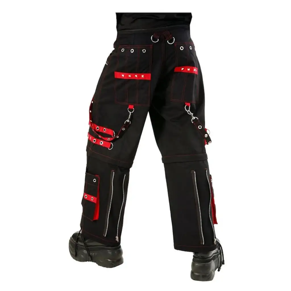 Men's Black & Red Gothic Baggy Pants - Convertible Punk Trousers