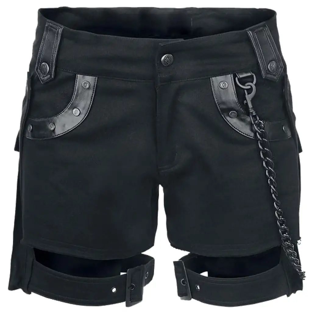 Women’s Gothic Punk Cut-Out Shorts - Thigh Straps & Chain