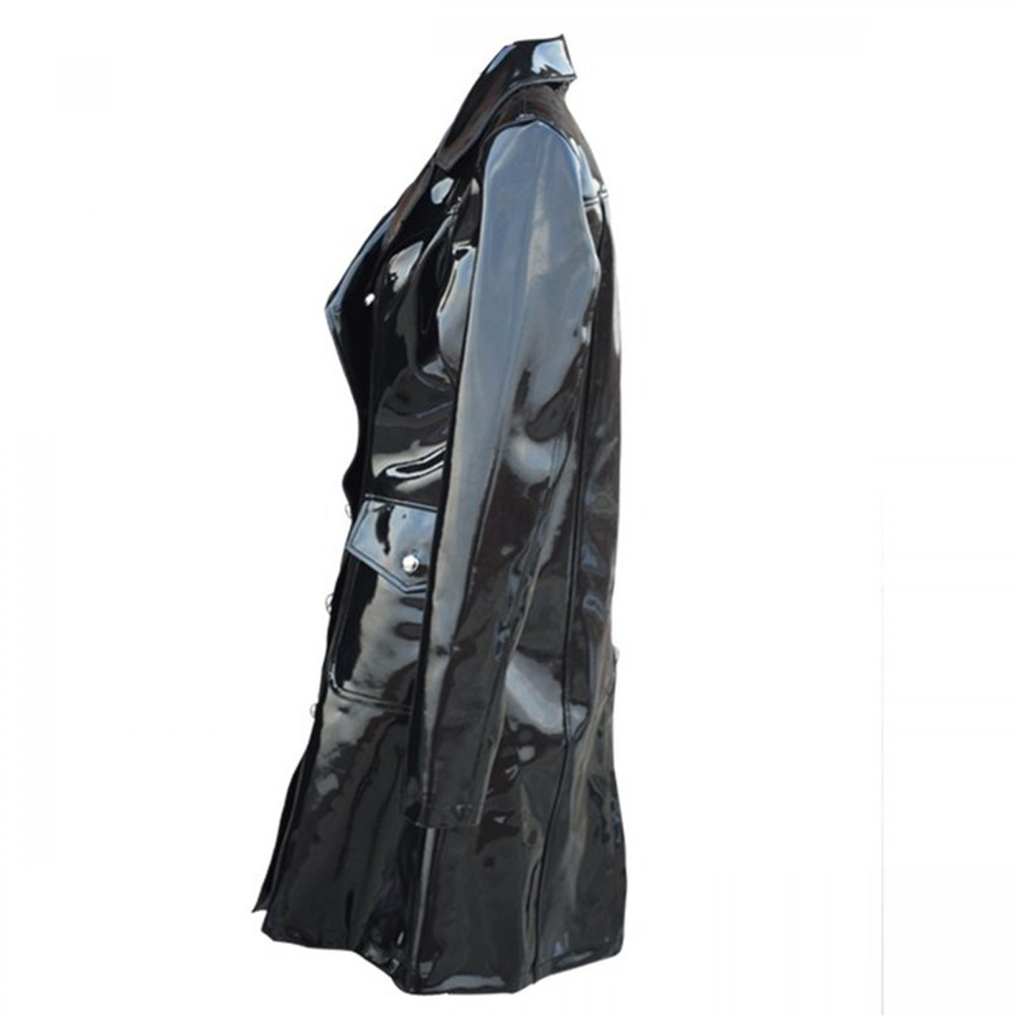 Womens Military Gothic Vinyl Jacket Elegant PVC Double Breast Shine ...