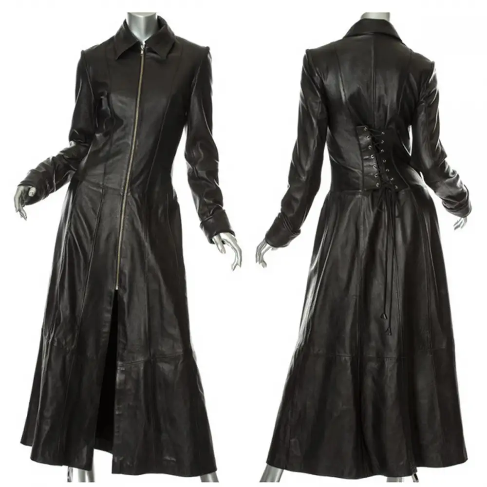 Women Steampunk Matrix Long Leather Goth Coat | The Dark Attitude