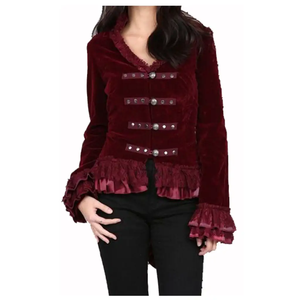 Velvet Ruffled Dovetail Coat Women Gothic Coat
