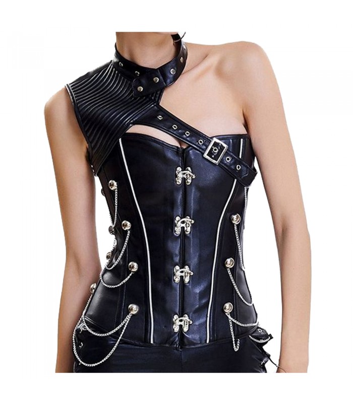 Women Front Hook Overbust Leather Corset Heavy Duty Steel Boned