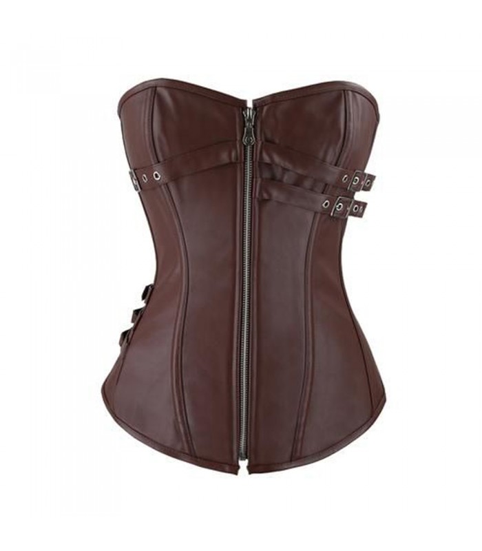 Women Front Hook Overbust Leather Corset Heavy Duty Steel Boned