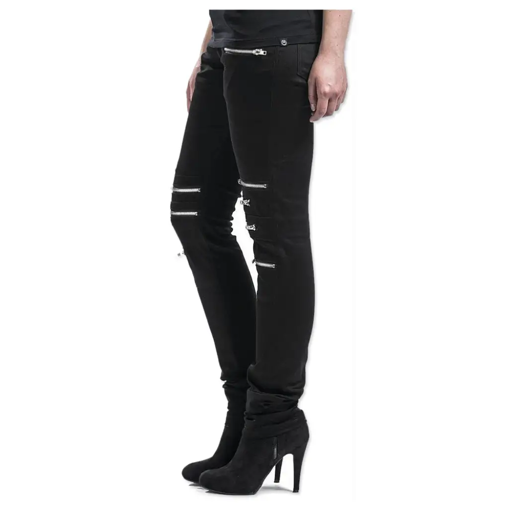 Women EMO Party Pant Goth Skinny Zipper Jeans Outfit