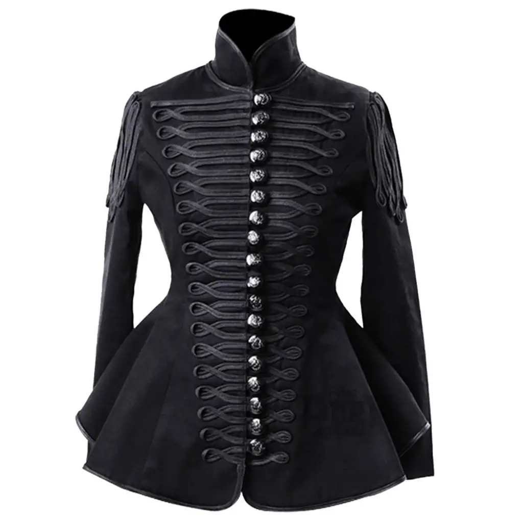 Women Military Hussar Jacket: Gothic Black Army Fashion Coat