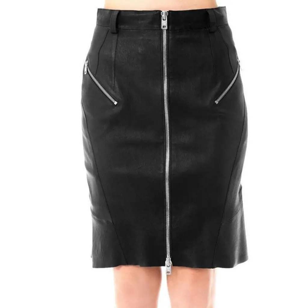 Black Leather Fishtail Maxi Skirt - Zip Front Edgy Style