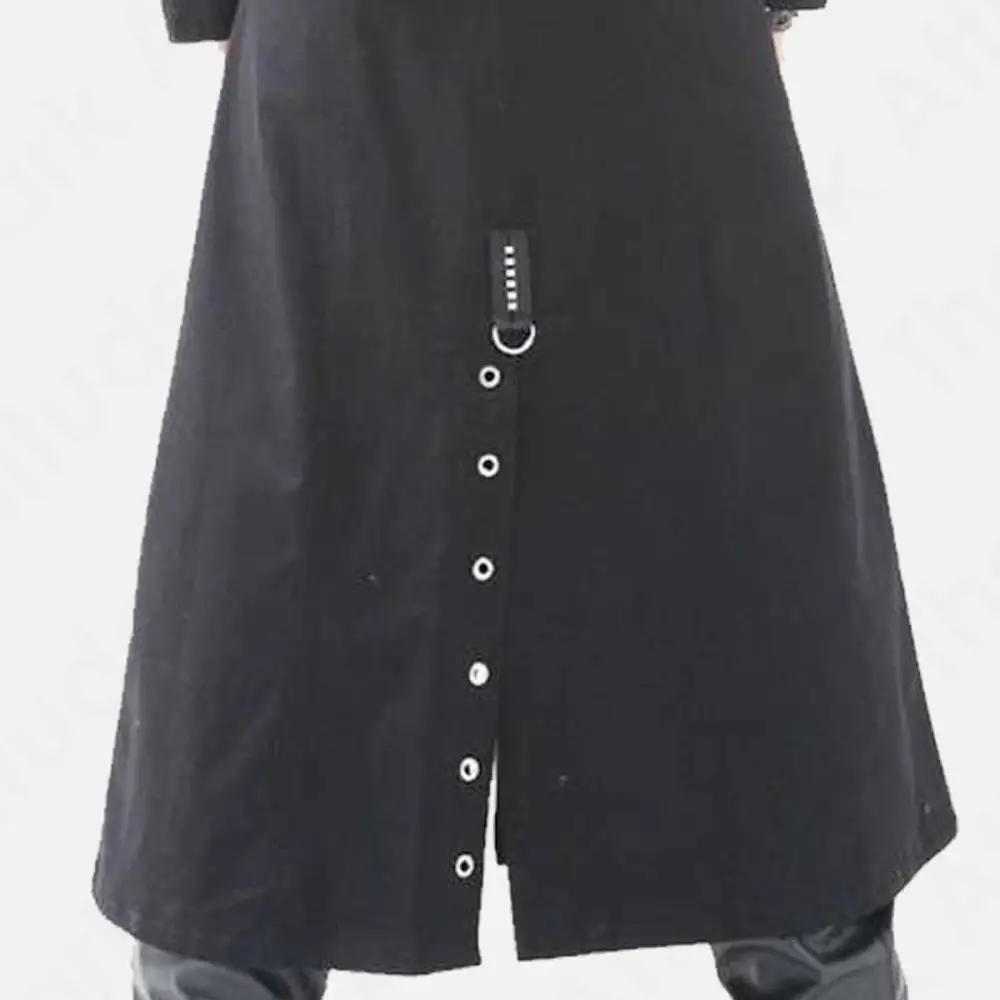 Metal Pins EMO Punk Long Coat Mens | Adjustable Buckle Zipper Gothic ...