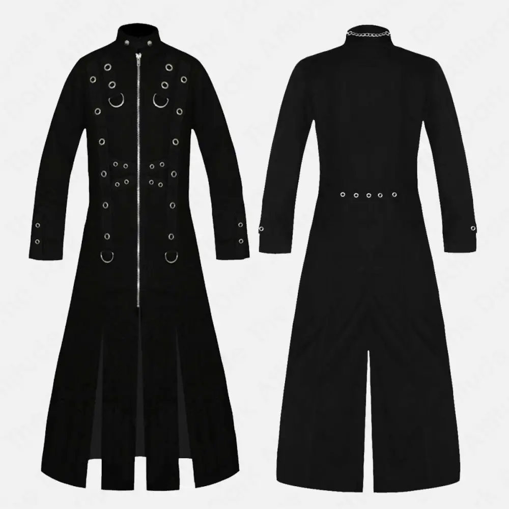 Men Gothic Bondage Long Coat | Pirates Fetish Trench Coat