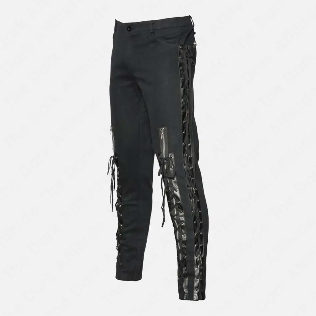 Front Lace-Up Industrial Punk Pants | Men's Gothic Rock Trousers