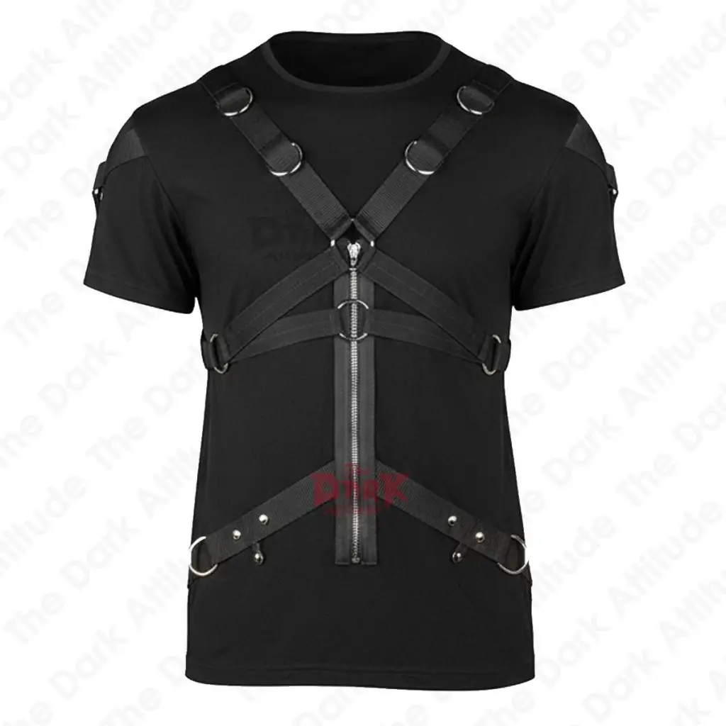 Men's Gothic Punk Leather Harness Shirt - Buckle Clubwear