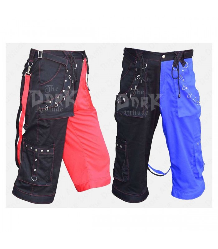 Techno Black Cargo Shorts Men | Gothic Metallic Decorations Studs Shorts