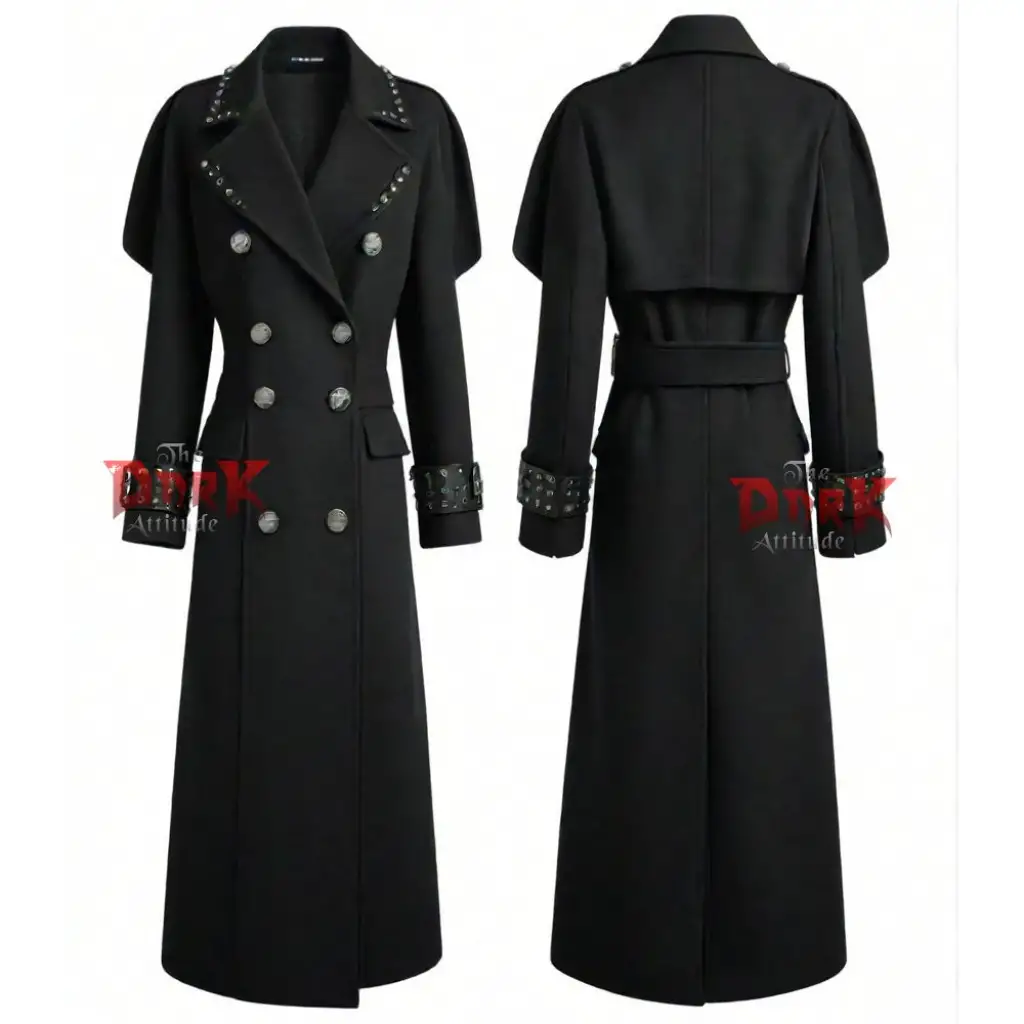 Dark Demeanor Wool Coat: Goth Women Long Double Breasted Coat