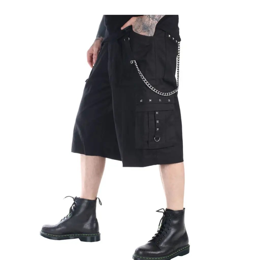 Men’s Gothic Punk Rock Cargo Shorts With Chain