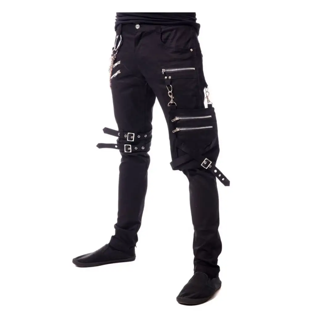 Gothic Fetish Slim Fit Pants with Buckles & Chains