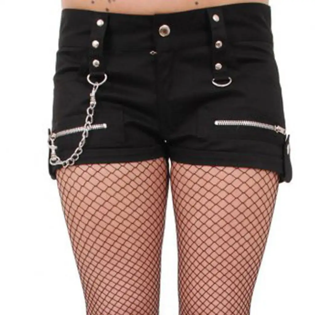 Gothic Punk Shorts Women – Mini Fit with Chains & Zippers
