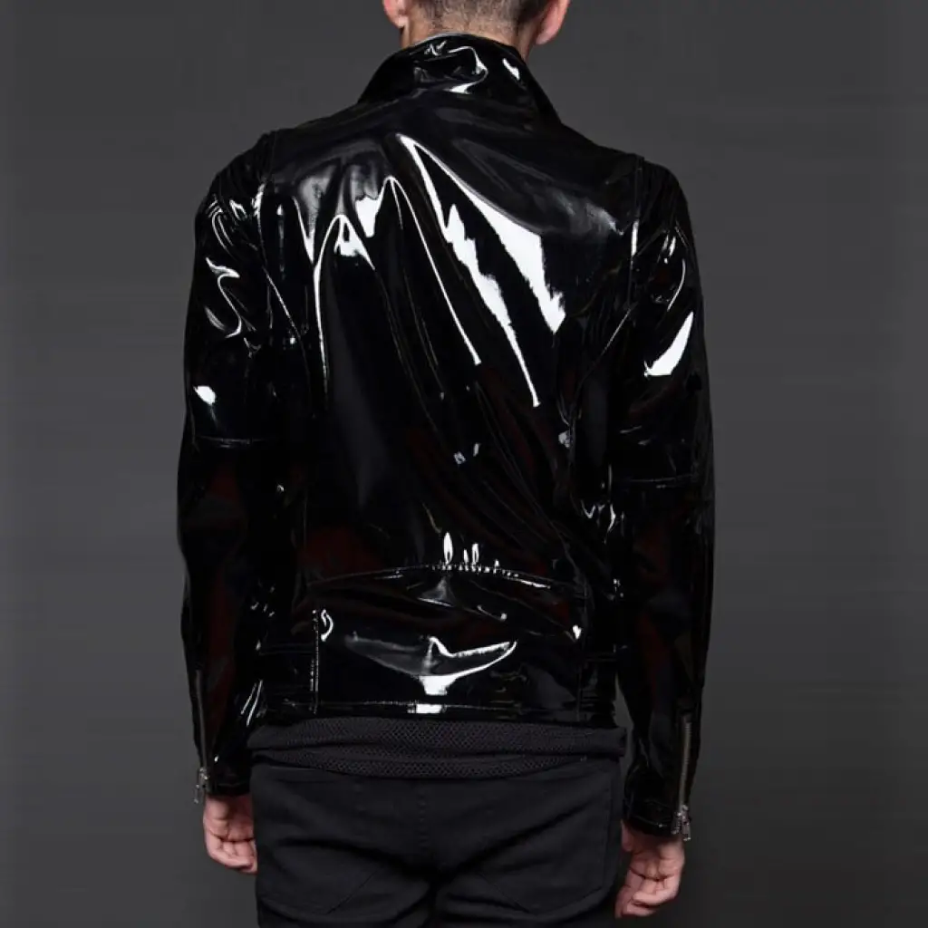 Men Gothic Vinyl PVC Motorcycle Jacket